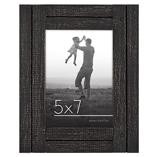 Americanflat 5x7 Picture Frame with Polished, Crystal Clear Glass - Hampton Collection - Distressed Wood Gallery Picture Frames for Tabletop and Wall Display - Charcoal Black