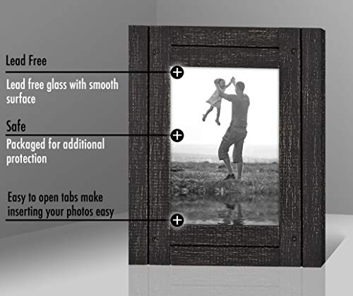 Americanflat 5x7 Picture Frame with Polished, Crystal Clear Glass - Hampton Collection - Distressed Wood Gallery Picture Frames for Tabletop and Wall Display - Charcoal Black