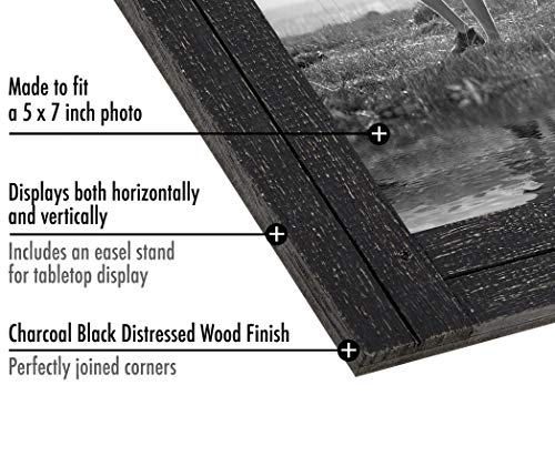 Americanflat 5x7 Picture Frame with Polished, Crystal Clear Glass - Hampton Collection - Distressed Wood Gallery Picture Frames for Tabletop and Wall Display - Charcoal Black