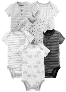 simple joys by carter's baby boys' 6-pack short-sleeve bodysuit, multicolor/anchor/dinosaur/stripe/whale, 0-3 months