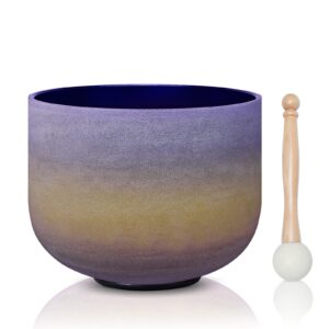 cvnc 8 inch rainbow colored a note third-eye chakra frosted quartz crystal singing bowl + free mallet & o-ring