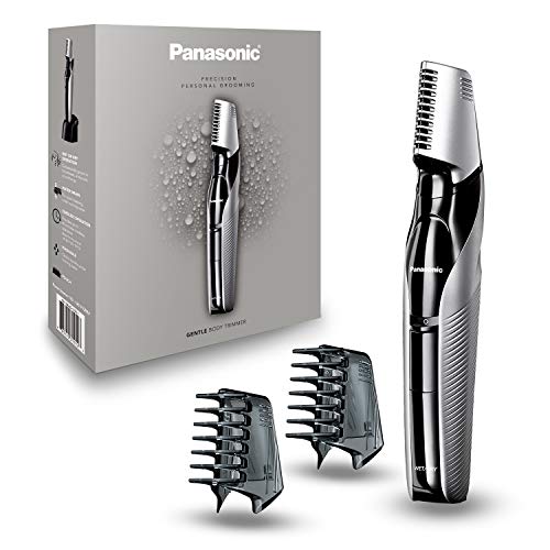 Panasonic Body Hair Trimmer for Men, Cordless Waterproof Design, V-Shaped Trimmer Head with 3 Comb Attachments for Gentle, Full Body Grooming, ER-GK60-S (Silver)