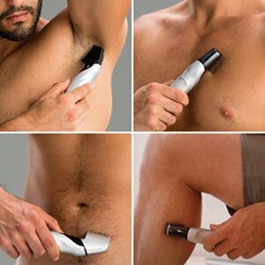 Panasonic Body Hair Trimmer for Men, Cordless Waterproof Design, V-Shaped Trimmer Head with 3 Comb Attachments for Gentle, Full Body Grooming, ER-GK60-S (Silver)