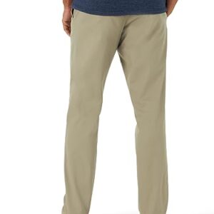 Lee Men's Extreme Motion Flat Front Relaxed Taper Pant, Khaki, 38W x 32L