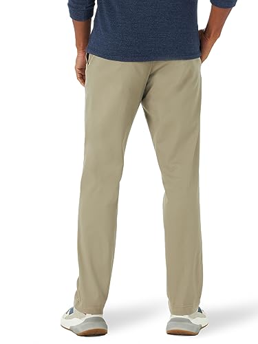 Lee Men's Extreme Motion Flat Front Relaxed Taper Pant, Khaki, 38W x 32L