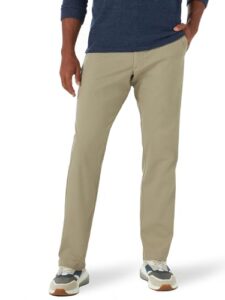 lee men's extreme motion flat front relaxed taper pant, khaki, 38w x 32l