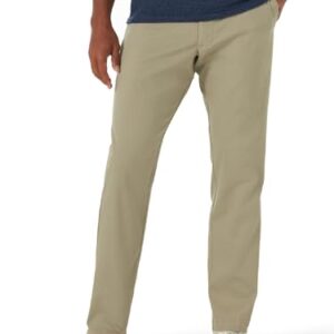 Lee Men's Extreme Motion Flat Front Relaxed Taper Pant, Khaki, 38W x 32L