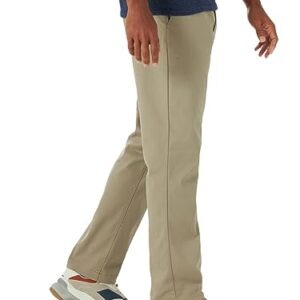 Lee Men's Extreme Motion Flat Front Relaxed Taper Pant, Khaki, 38W x 32L