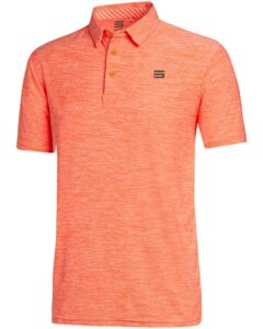 three sixty six golf shirts for men - dry fit short-sleeve polo, athletic casual collared t-shirt orange