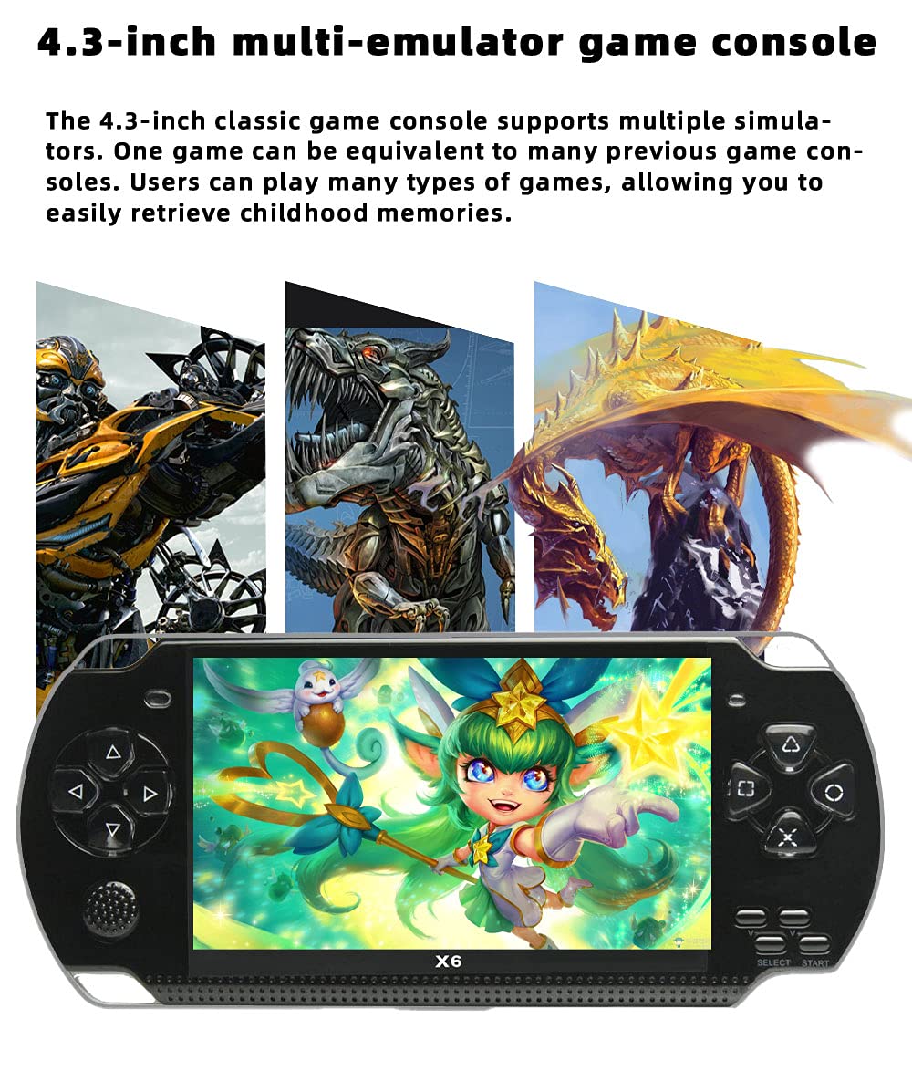 JXD Handheld Game Console 4.3 inch 8GB Built in 2000 Games for Multiple Simulators X6 Retro Video Game Console Mp3/4/Ebook TV Out Mini Hand Portable Game Player Device Holiday (Black)