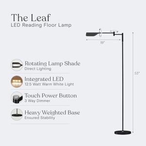 Brightech Leaf Pharmacy LED Reading Lamp, Dimmable Floor Lamp with Easy Rotation over Chair or Desk for Living Rooms & Offices, Adjustable Standing Lamp, Tall Lamp for Sewing & Craftwork - Jet Black