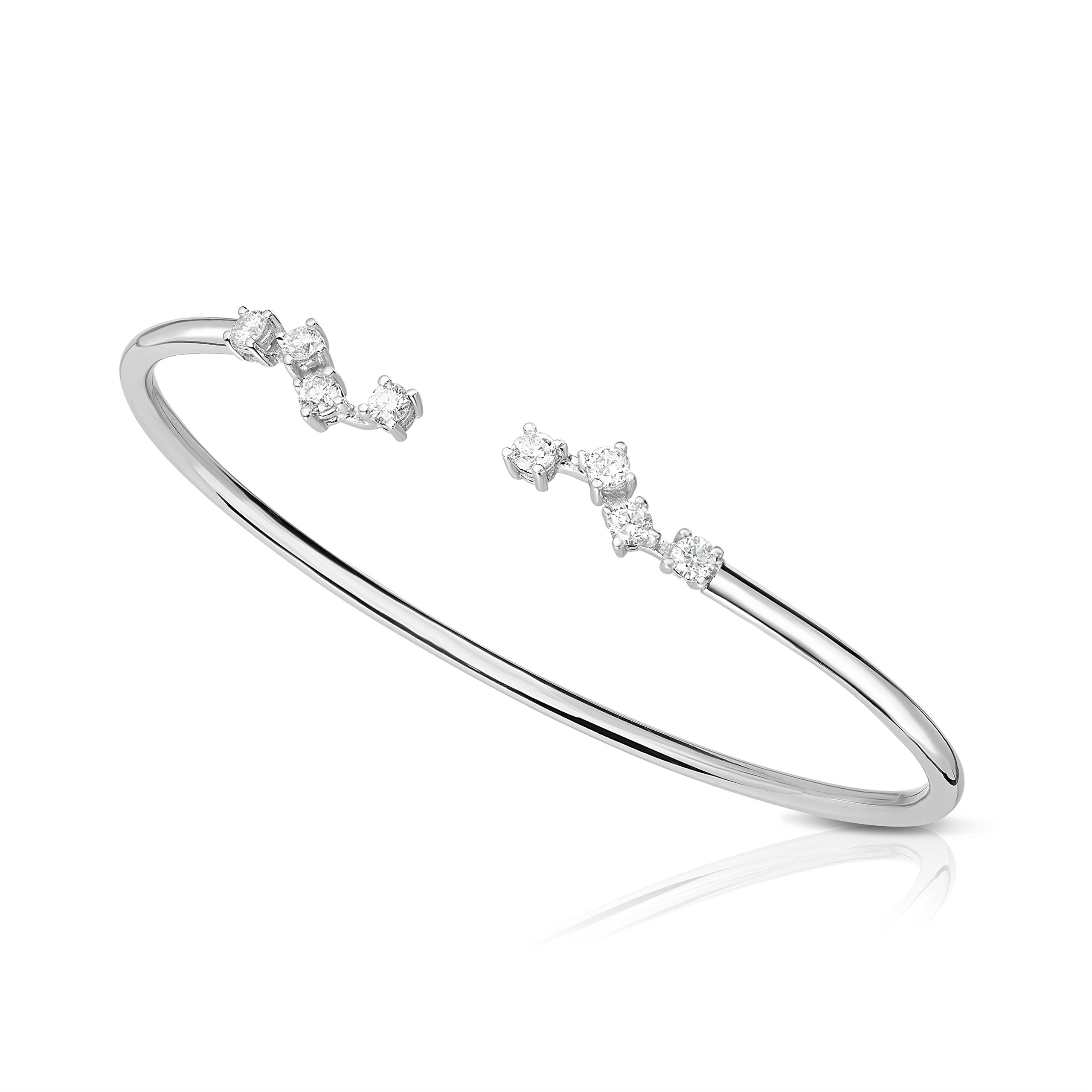 Noray Designs 14K White Gold Diamond (0.60 Ct, G-H Color, SI2-I1 Clarity) Zigzag Cuff Bangle