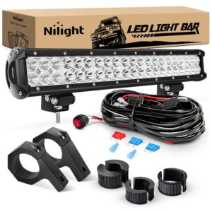 nilight 20 inch 126w spot flood combo led light bars off-road light mounting bracket horizontal bar tube clamp with off road wiring harness, 2 years warranty, white