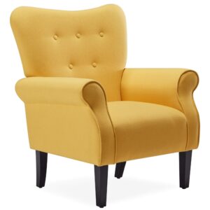 belleze modern accent chair for living room, high back armchair with wooden legs, upholstered wingback chair padded armrest single sofa club chair for living room, bedroom - allston (citrine yellow)