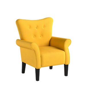 BELLEZE Modern Accent Chair for Living Room, High Back Armchair with Wooden Legs, Upholstered Wingback Chair Padded Armrest Single Sofa Club Chair for Living Room, Bedroom - Allston (Citrine Yellow)