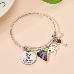 Miss Pink 30th Birthday Jewelry Gifts for Women Stainless Steel Expandable Bangle 30 Year Old Charm Bracelets for Daughter Granddaughter