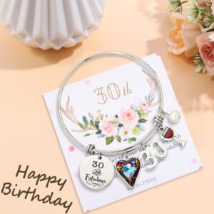 Miss Pink 30th Birthday Jewelry Gifts for Women Stainless Steel Expandable Bangle 30 Year Old Charm Bracelets for Daughter Granddaughter