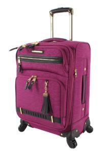 steve madden designer luggage collection - lightweight softside expandable suitcase for men & women - durable 20 inch carry on bag with 4-rolling spinner wheels (peek-a-boo purple)