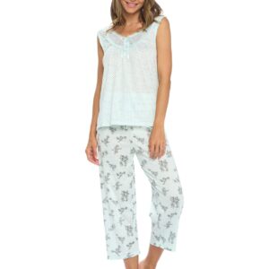 Casual Nights Women's Lace Sleeveless Top and Capri Bottom Sleepwear Pajama Set - Green - 4X-Large