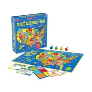 University Games, Scholastic Race Across the USA Board Game , Geography Learning Game for Kids and Families, for 2 to 4 Players Ages 8 and Up