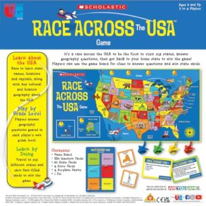 University Games, Scholastic Race Across the USA Board Game , Geography Learning Game for Kids and Families, for 2 to 4 Players Ages 8 and Up