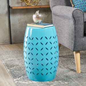 christopher knight home jorell lace cut iron accent table, blue