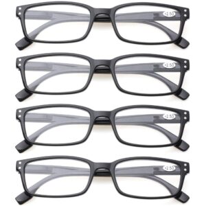 Kerecsen 4 Pack Reading Glasses for Women/Men Spring Hinges Readers Glasses Lightweight Eyeglasses (4 Pack Black, 2.00)