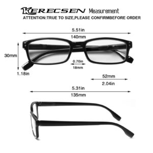 Kerecsen 4 Pack Reading Glasses for Women/Men Spring Hinges Readers Glasses Lightweight Eyeglasses (4 Pack Black, 2.00)