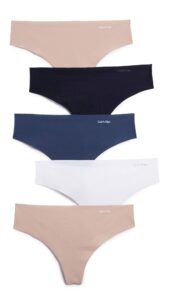 calvin klein women's invisibles seamless thong panties, 5 pack, black/speakeasy/white light caramel, large