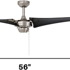 Prominence Home Almadale, 56 Inch Contemporary Indoor Ceiling Fan with No Light, Pull Chain, Modern High Performance Blades, Reversible Motor - 50330-01 (Brushed Nickel)