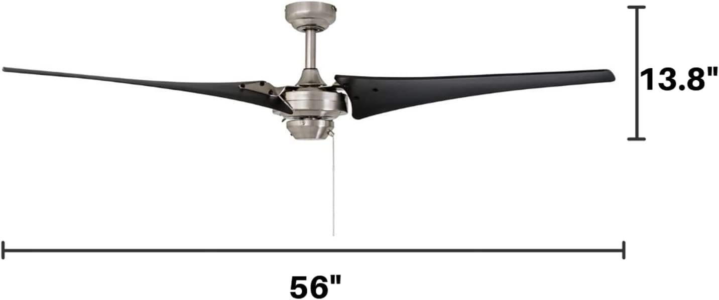 Prominence Home Almadale, 56 Inch Contemporary Indoor Ceiling Fan with No Light, Pull Chain, Modern High Performance Blades, Reversible Motor - 50330-01 (Brushed Nickel)