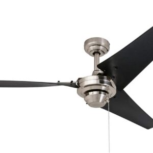 Prominence Home Almadale, 56 Inch Contemporary Indoor Ceiling Fan with No Light, Pull Chain, Modern High Performance Blades, Reversible Motor - 50330-01 (Brushed Nickel)