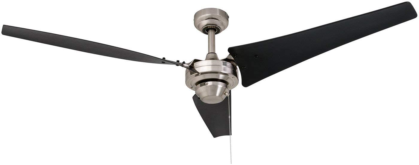 Prominence Home Almadale, 56 Inch Contemporary Indoor Ceiling Fan with No Light, Pull Chain, Modern High Performance Blades, Reversible Motor - 50330-01 (Brushed Nickel)