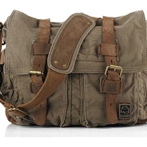 Sechunk Canvas Leather Messenger Bag Shoulder Cross Body Men Military Travel Laptop Camera Purse small-13‘’