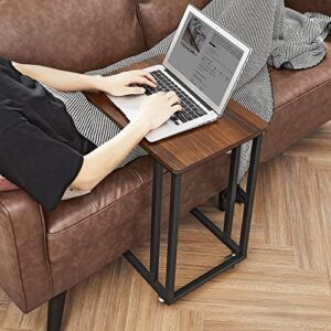 VASAGLE End Table, C Shaped TV Tray with Metal Frame Rolling Casters, Industrial Side Table for Living Room Bedroom, 19.7 x 13.8 x 23.6 Inches, Dark Walnut and Black