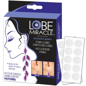 lobe miracle- clear earring support patches - earring backs for droopy ears - ear care products for torn or stretched ear lobes (60 patches)