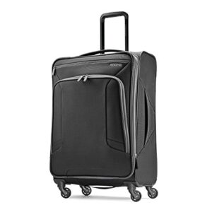 american tourister 4 kix expandable softside luggage with spinner wheels, black/grey, checked-medium 25-inch