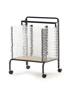 copernicus wide 20-shelf spring-loaded rolling art drying rack for classrooms and art studios, white/black