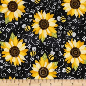 timeless treasures you are my sunshine sunflower & bee chalkboard black, fabric by the yard