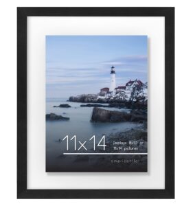 americanflat 11x14 floating picture frame in black - use as 11x14 frame, 8x10 floating frame, or 5x7 floating frame with polished glass and hanging hardware - horizontal and vertical formats for wall