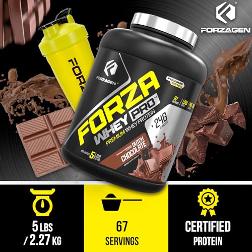 Forzagen Whey PRO Low Carb Protein Powder | 24g of Protein per Serving, No Added Sugar, Gluten Free, Premium Whey for Shakes & Mixes for Men & Women, BCAA | Dutch Chocolate, 5 lbs. (67 Servings)