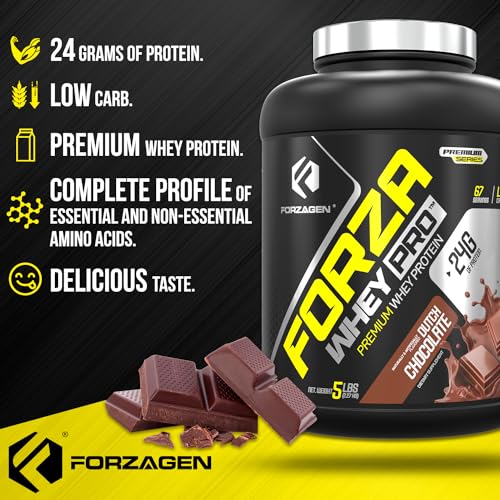 Forzagen Whey PRO Low Carb Protein Powder | 24g of Protein per Serving, No Added Sugar, Gluten Free, Premium Whey for Shakes & Mixes for Men & Women, BCAA | Dutch Chocolate, 5 lbs. (67 Servings)