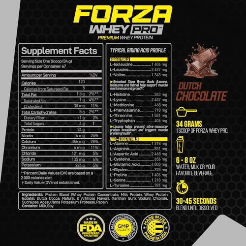 Forzagen Whey PRO Low Carb Protein Powder | 24g of Protein per Serving, No Added Sugar, Gluten Free, Premium Whey for Shakes & Mixes for Men & Women, BCAA | Dutch Chocolate, 5 lbs. (67 Servings)