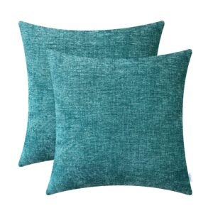 calitime pack of 2 cozy throw pillow covers cases for couch sofa home decoration solid dyed soft chenille 18 x 18 inches teal