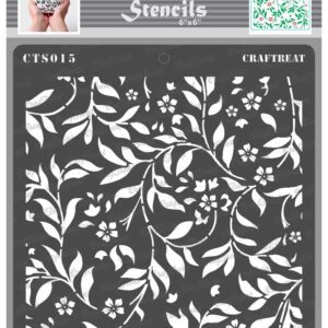 CrafTreat Flourish Stencils for Painting on Wood, Canvas, Paper, Fabric, Floor, Wall and Tile - Flourish Background - 6x6 Inches - Reusable DIY Art and Craft Stencils for Painting Flowers and Leaves