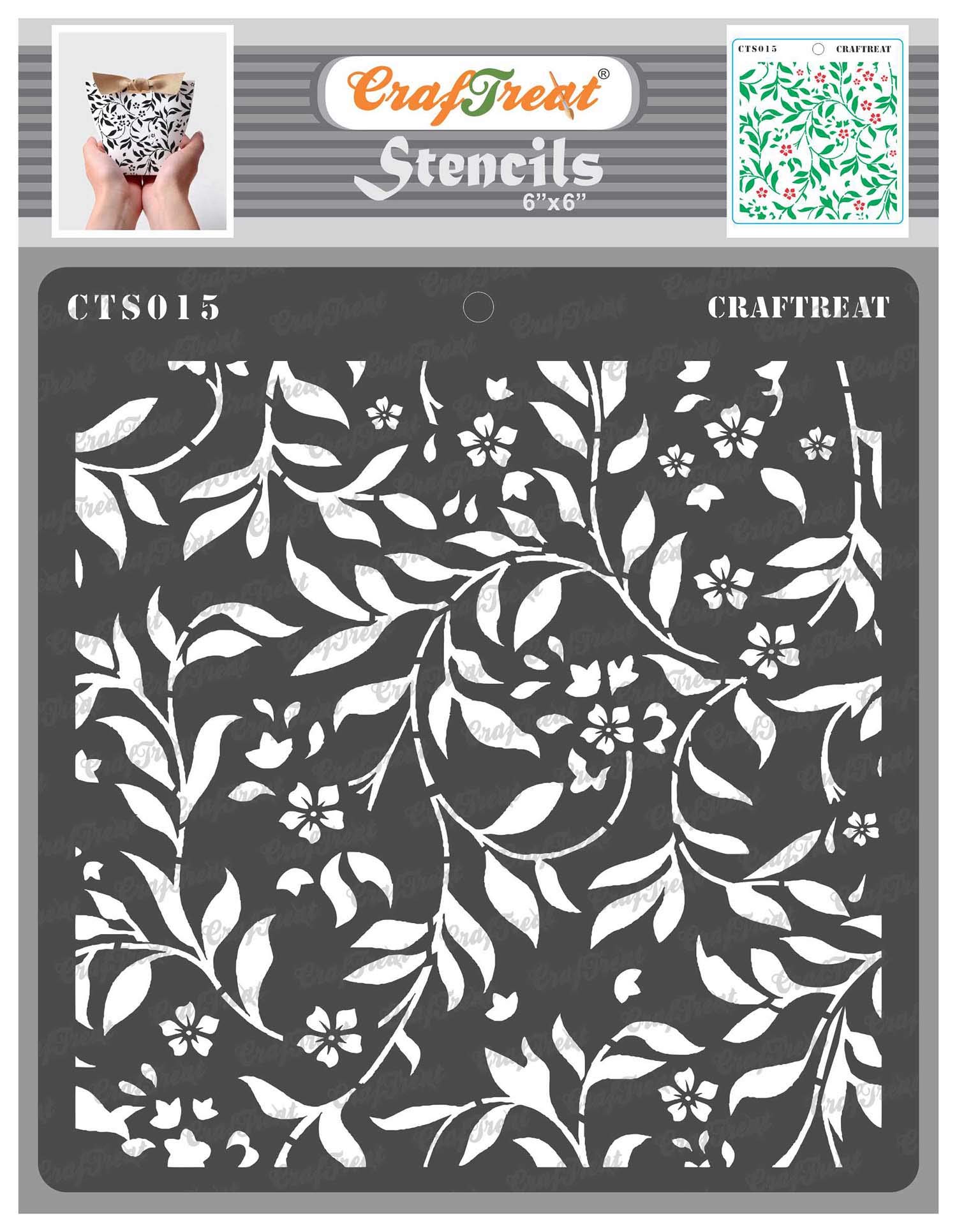 CrafTreat Flourish Stencils for Painting on Wood, Canvas, Paper, Fabric, Floor, Wall and Tile - Flourish Background - 6x6 Inches - Reusable DIY Art and Craft Stencils for Painting Flowers and Leaves