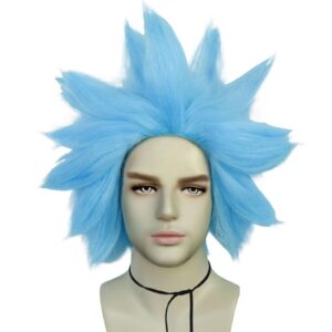 anogol hair cap+ short blue cosplay wig for men blue spiky wig for anime cartoon costume party wig funny wig short crazy wig blue strange wig for halloween wig for christmas wig