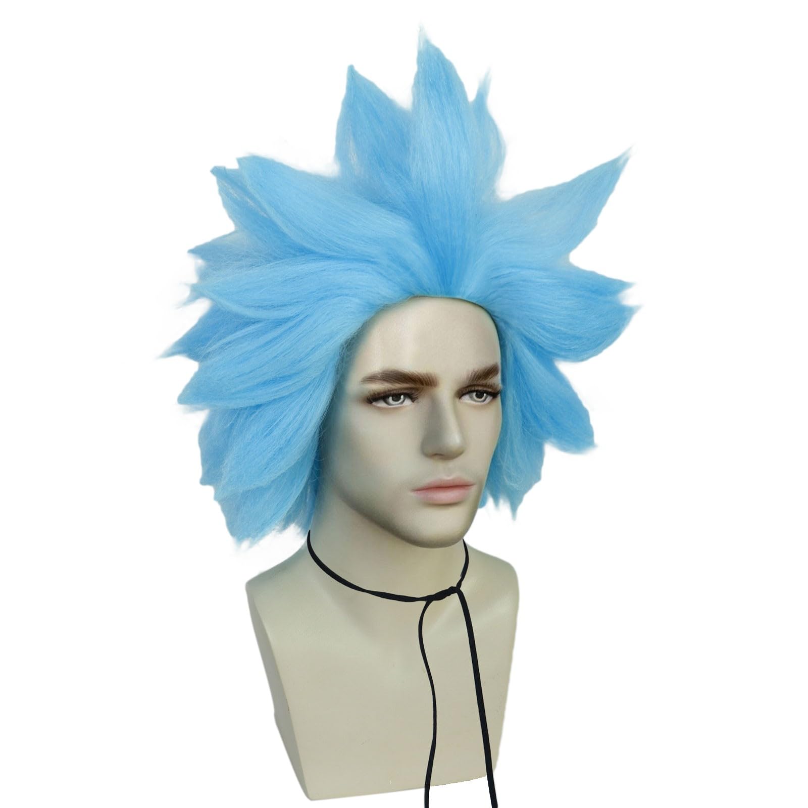 Anogol Hair Cap+ Short Blue Cosplay Wig for Men Blue Spiky Wig For Anime Cartoon Costume Party Wig Funny Wig Short Crazy Wig Blue Strange Wig For Halloween Wig For Christmas Wig