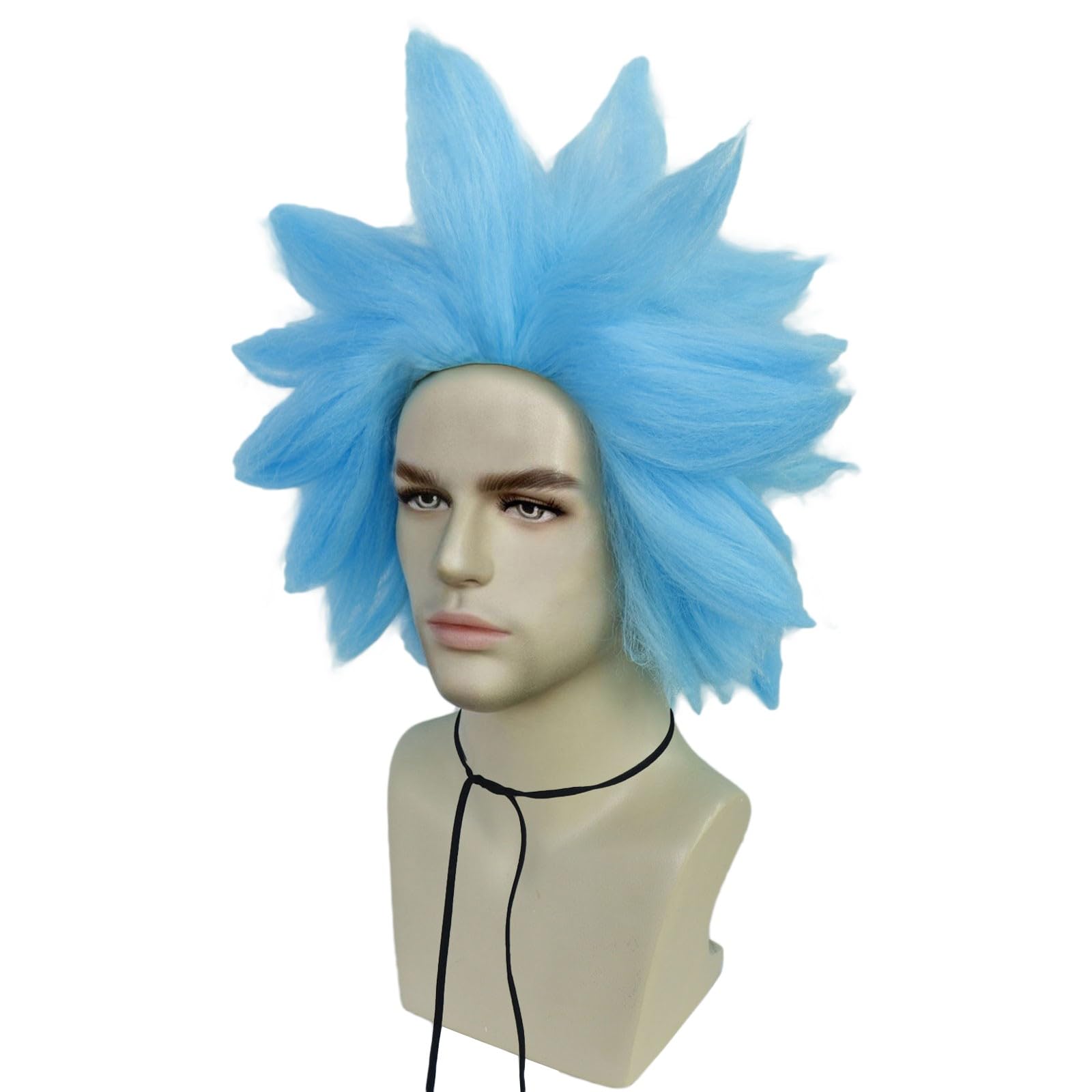 Anogol Hair Cap+ Short Blue Cosplay Wig for Men Blue Spiky Wig For Anime Cartoon Costume Party Wig Funny Wig Short Crazy Wig Blue Strange Wig For Halloween Wig For Christmas Wig