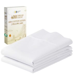 california design den king size pillowcase set - 400 thread count, 100% cotton sateen, luxury set of 2 pillow covers, breathable, cooling, soft for comfortable quality sleep - bright white